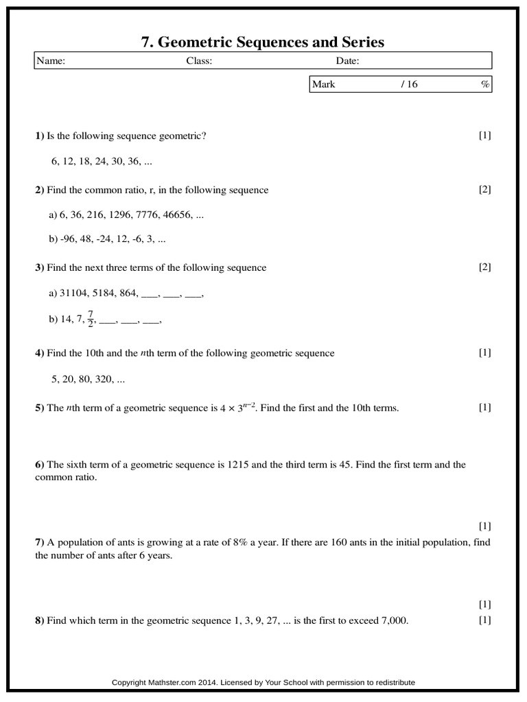 Geometric Sequence Worksheet Answers Worksheet For Education Geometric Sequence Worksheet Answers Worksheet For Education