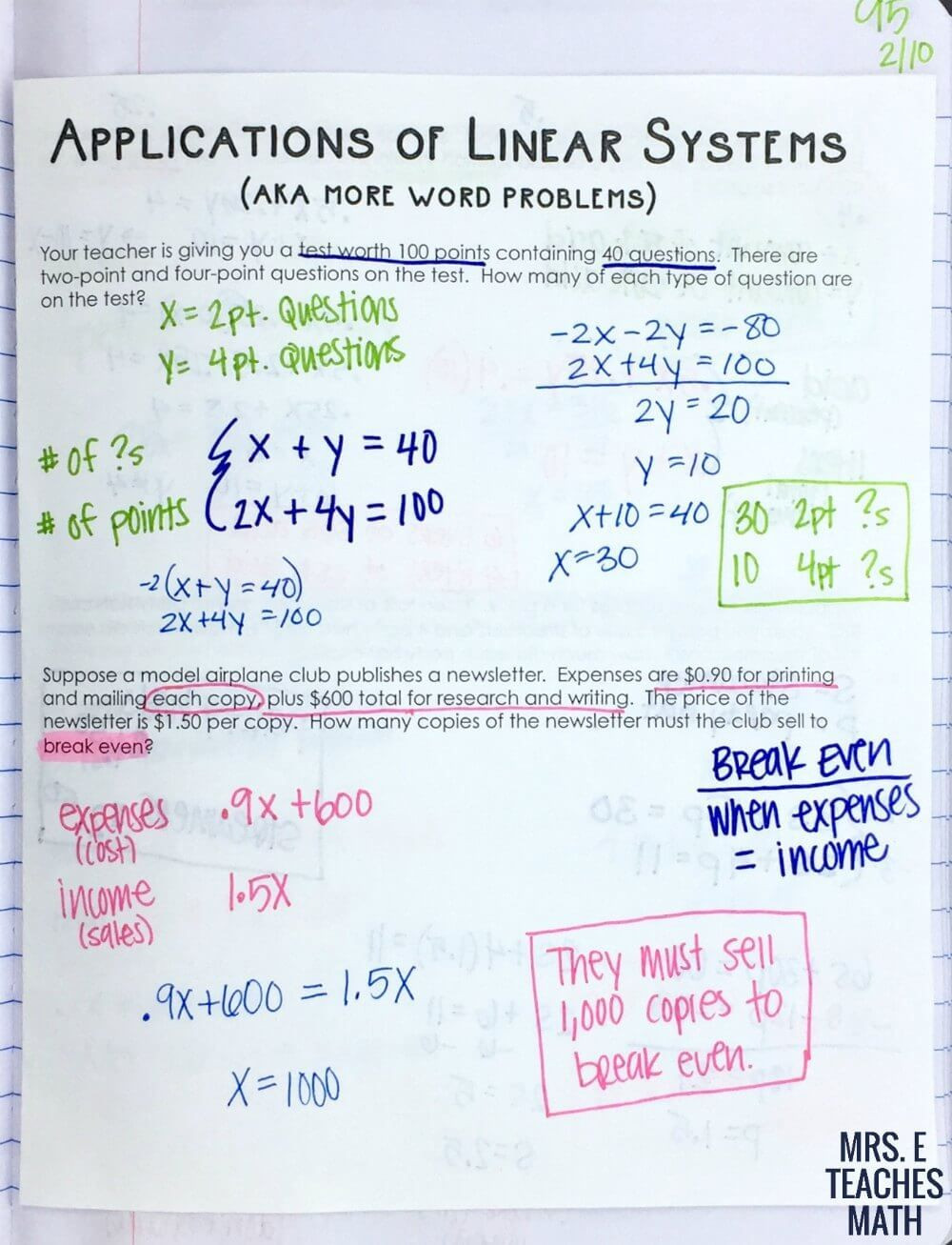 Linear Functions Word Problems Worksheet Worksheet For Education