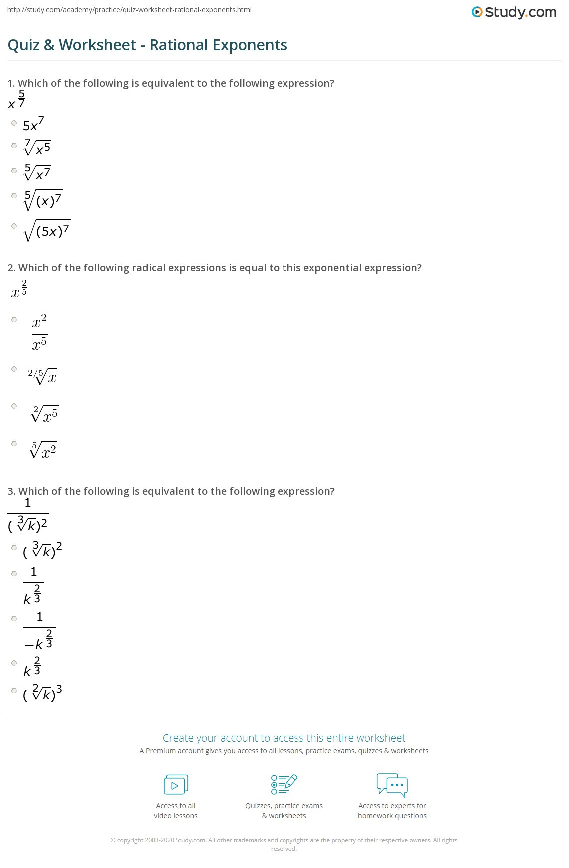 Simplifying Rational Exponents Worksheet Worksheet For Education