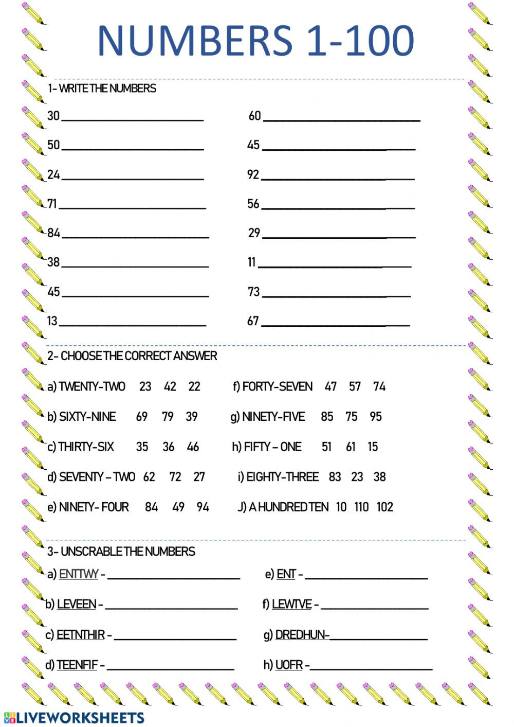 Ordinal Numbers 1 100 Ordinal Numbers Number Worksheets Spanish 