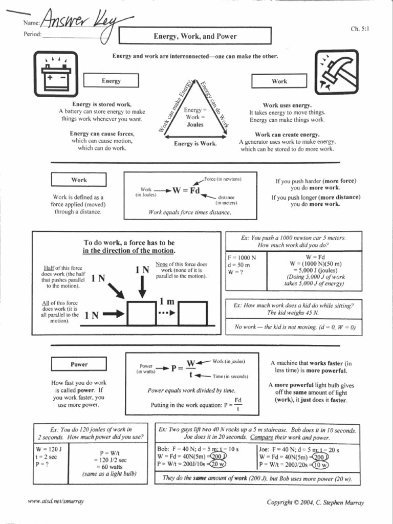 Work Power And Energy Worksheet Worksheet For Education